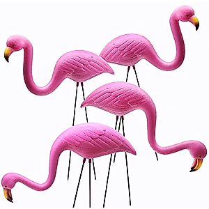 GiftExpress Set of 4, Small Pink Flamingo Yard Ornament/Mini Lawn Flamingo Ornaments/Pink Flamingo Garden Yard Decor (4)