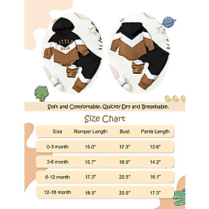 AGAPENG Baby Boy Clothes 3-6 Months Color Block Hoodie Sweatsuit Oversized Sweatshirt Onesie Romper Long Pants Fall Baby Boy Clothes Baby Boy Winter Clothes Thanksgiving Outfit Brown