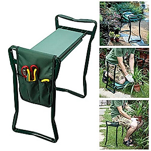 Heavy Duty Gardening Bench for Kneeling, Sitting Folding 2 in 1 Chair and Stool, Outdoor Knee Pads for Women/Men Floor Work Gifts, Free 2 Large Tool Pouch, Light-Weighted Sturdy Steel Pipe Structure