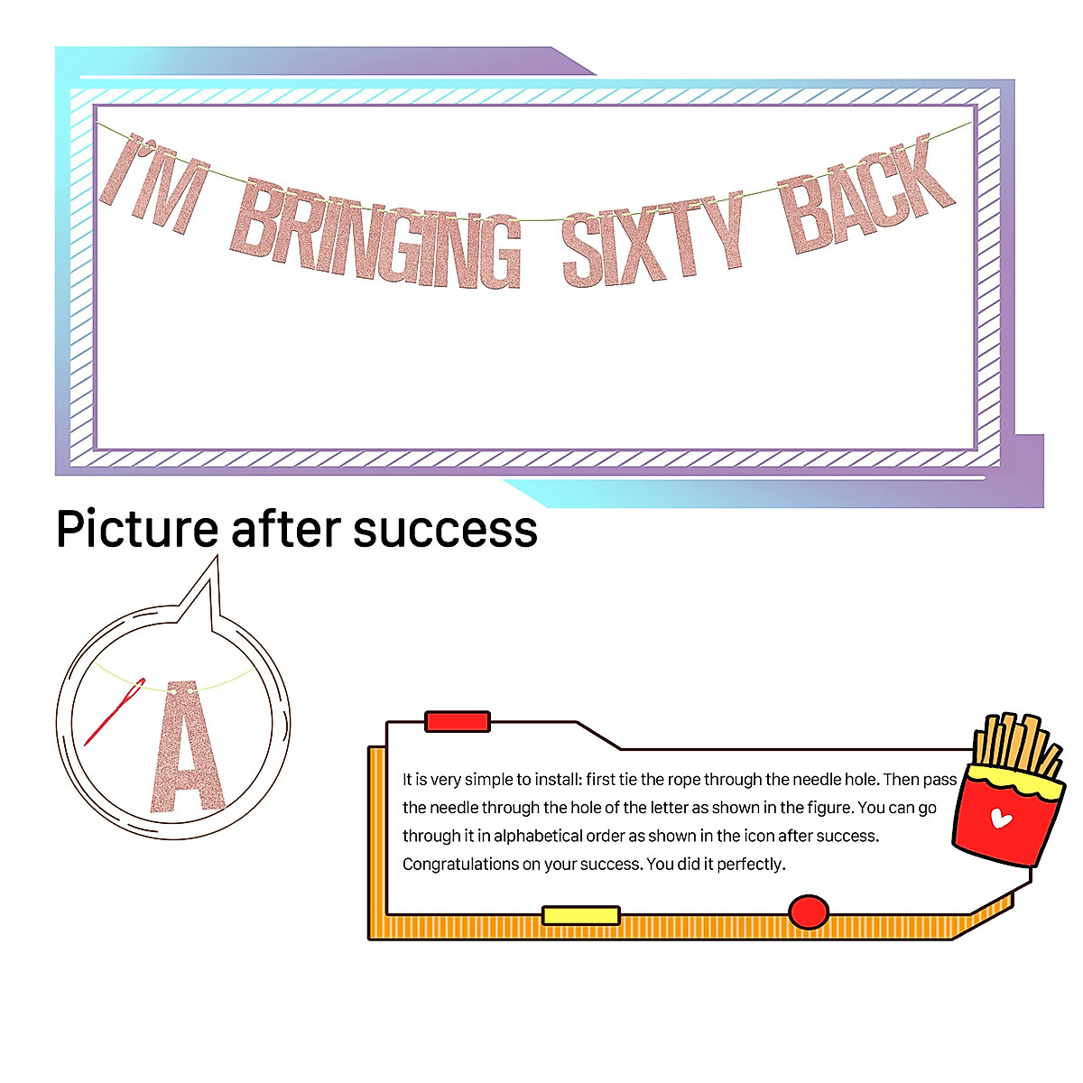 I'm Bringing Sixty Back Banner, 60th Birthday Decorations, Cheers to 60 Years/I'm 60, Funny Sixty Birthday Party Decors, 60th Anniversary and Birthday Party Supplies Rose Gold Glitter