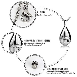 wskvoker Urn Necklace for Ashes, Cremation Necklack for Ashes, Urn Necklace for Ashes for Women, Cremation Jewelry Locket Stainless Steel Keepsake Waterproof Memorial Pend… (silver drop pendant)