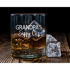 GRANDPA'S SIPPY CUP Custom Personalized Whiskey Glass - Laser Engraved Etched Funny Gift for Dad Uncle Grandpa