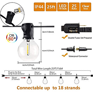 Genixgreen 1W G40 LED Light Bulb 25ft String Light 2700K, E12 Socket Outdoor Replacement Light Bulbs for Cafe Bistro Backyard Garden Indoor Outside Patio, Pack of 25