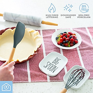 Heartland Home Porcelain Nesting Spoon Rest for Stove Top or Kitchen Counter. 2pc Cooking Spoon Holder (Big/Little). Utensil Rest and Small Spoon Rest. Smart Kitchen Gadgets and Cute Kitchen Gifts