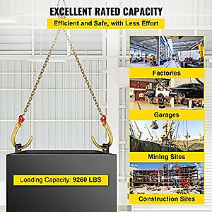 VEVOR J Hook Chain, 5/16 in x 2 ft Tow Chain Bridle, Grade 80 J Hook Transport Chain, 9260 Lbs Break Strength with JT Hook & Grab Hook, Tow Hooks for Trucks, Heavy Duty J Hook and Chain Shorteners