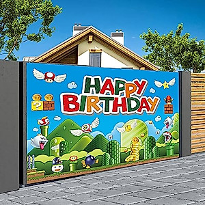 DIZHI Super Bros Happy Birthday Party Decorations Supplies for Boy Adventure Theme Cartoon Video Game Banner Children Happy Birthday Party Decor Supplies Photography Poster Backdrop 5x3ft