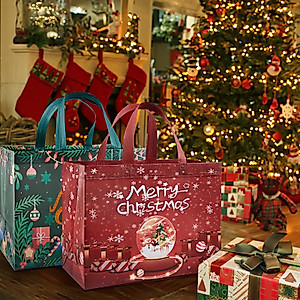 YANGTE 8 Pack Christmas Gift Bags with Handles, Large Non-Woven Tote Bags for Wrapping Xmas Party Favors, 12.8"x9.8"x6.7