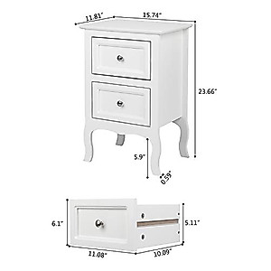 Bonnlo White Nightstand with 2 Drawers, Farmhouse Night Stands for Bedrooms Set of 2, Small Bed Side Table/Night Stand for Small Spaces, College Dorm, Kids’ Room, Living Room, 16W x 12D x 24H
