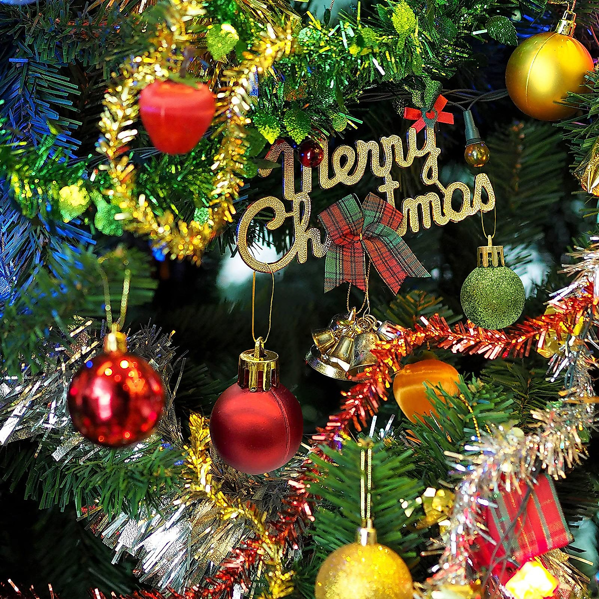 Fimcosy 1 Inch Miniature Christmas Ball Ornaments Set of 49 pcs Mini Christmas Tree Decorations for Small Christmas Tree Decor Home Indoor Decoration