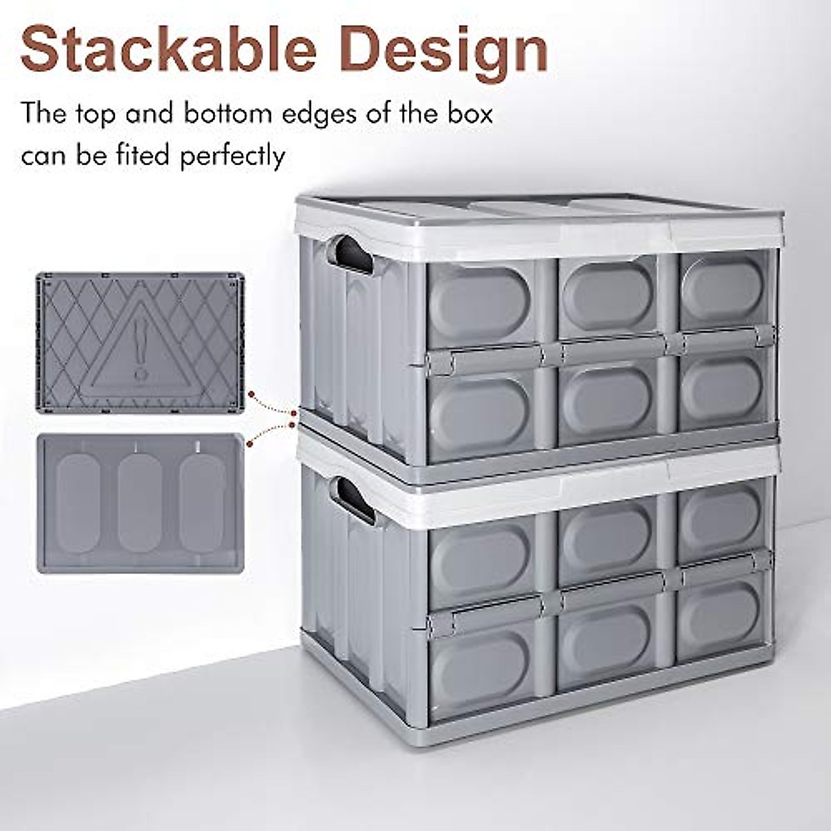 Homde 50L Storage Bins with Lids Collapsible Pack of 2 Plastic Crates Storage Container Gray Box with Handle for Shoes, Clothes, Toy, Books and Grocery (X-Large)