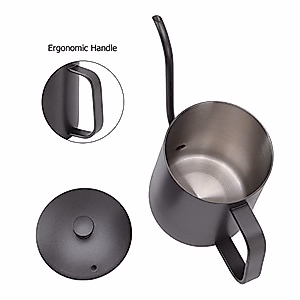 Ikunde Long Narrow Coffee Kettle Black Stainless Steel Rustproof Small Pour Over Kettle with Lid for Home 600ml