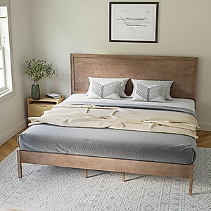 Flash Furniture Asher Solid Wood Platform Bed with Wooden Slats and Headboard, No Box Spring Needed, King Size, Light Brown