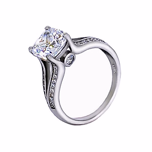 101 Facets 2 Carats Realistic Princess Cushion Cut NSCD Simulated Diamond Solitaire Split Shank Ring 925 Silver Platinum Plated RSPLIT90