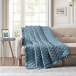 BOURINA Quilted Throw Blanket with Ruffles Pre-Washed Microfiber Ultra Soft Cozy Lightweight for Couch Bed Sofa Throw Blankets,Blue,60"x80"