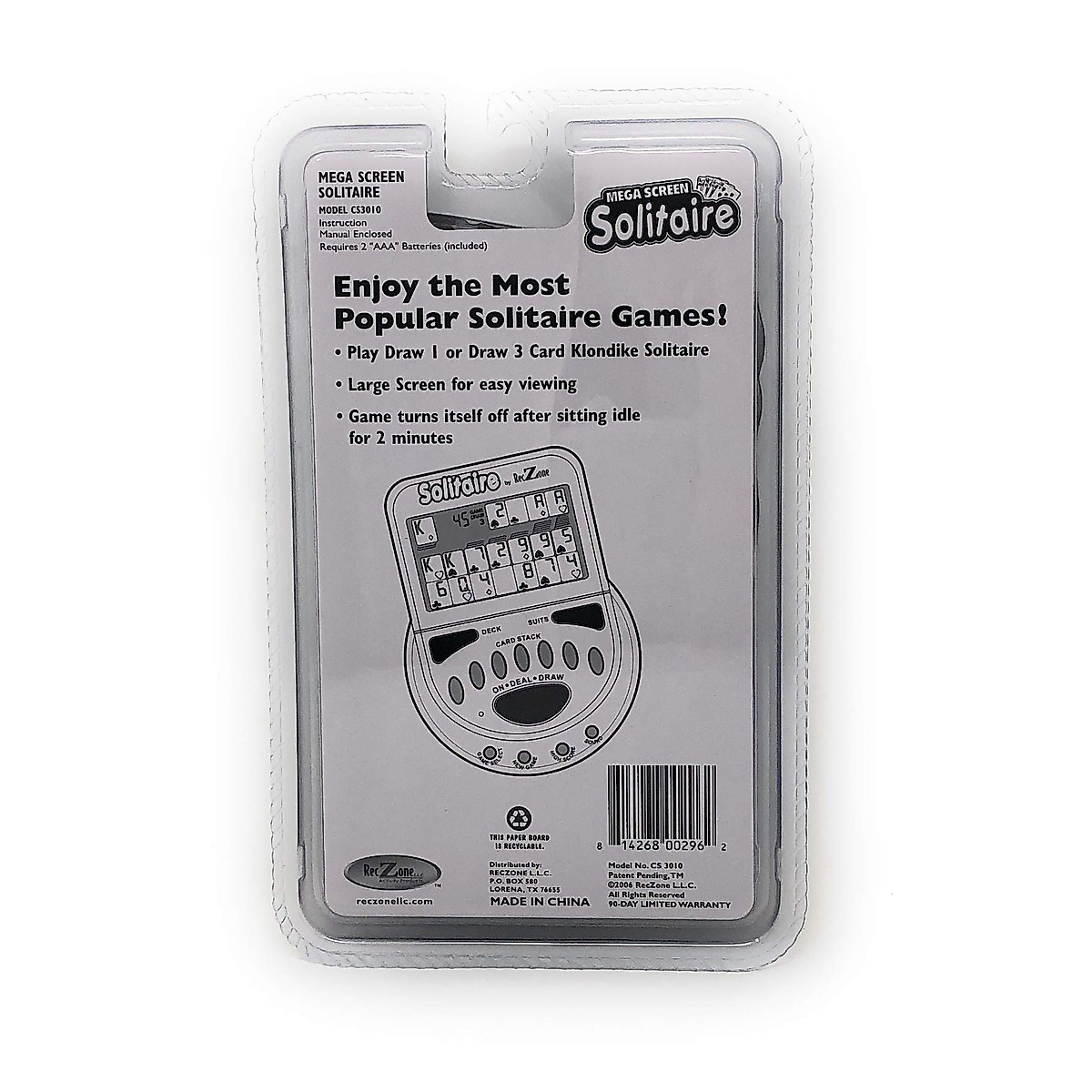 John N. Hansen Mega Screen Handheld Solitaire Game - Klondike Style Video Play for Ages 8+