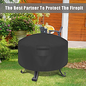 Outdoor Round Fire Pit Covers for 36 38 inch, 600D Waterproof Wood Burning Fire Stove Cover for Patio Firepits, Outside Furniture Fireplace Covers with Drawstring Closure Dustproof (38" Dx20 H)
