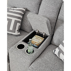 Signature Design by Ashley Biscoe Casual UV Resistant Power Reclining Loveseat with Console, Adjustable Headrest and USB Ports, Light Gray