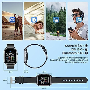 Smart Watch Men Fitness Tracker: 2.0“ Touch Screen Watches Waterproof for Call Heart Rate Blood Pressure Sleep Monitor Digital Step Sport Running Smartwatch Bluetooth Compatible Android with iOS Phone