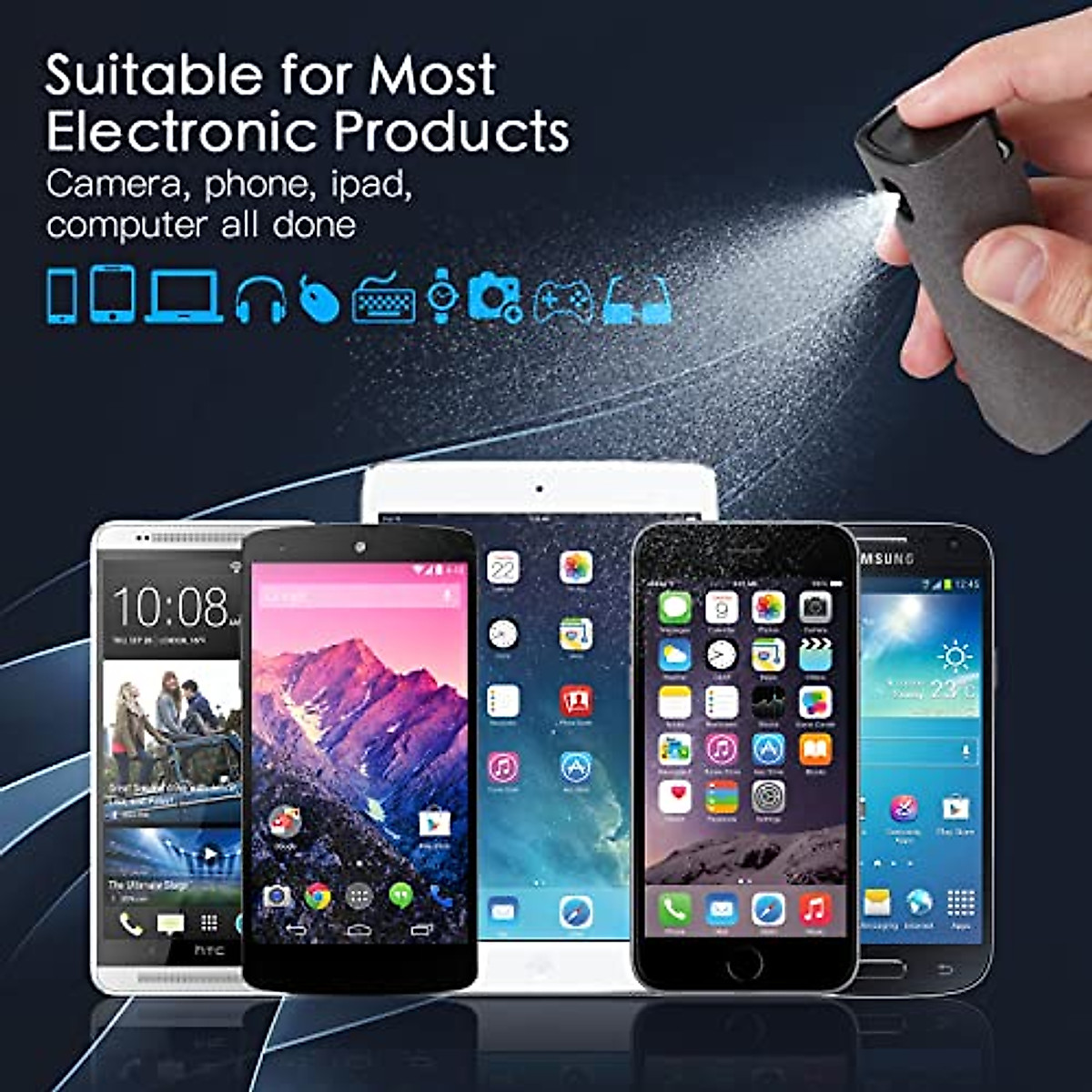 AKARY Screen Cleaner Touchscreen Mist Cleaner, All in One Electronic Cleaner Sprays & Wipe Cleaner, Mini Fingerprint-Proof Screen Cleaner for Phones Pad Laptop Pc Monitors, Effective Cleaning (Black)