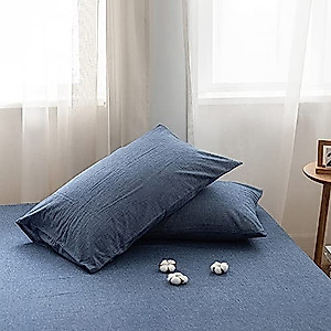 FACE TWO FACE Bedding Duvet Cover Set 3 Pieces 100% Washed Cotton Duvet Cover Linen Like Textured Breathable Durable Soft Comfy (Queen, Denim)