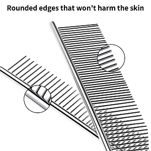 Flezoo 2PCS Dog and Cat Brush, Stainless Steel Dog Grooming Comb Kit, Detangler Deshedding Brush for Long Haired Dogs＆Cats, Dog Tangles Metal Comb＆Knots Hair Remover for Dog＆Cat Undercoat 6.4" 7.5"