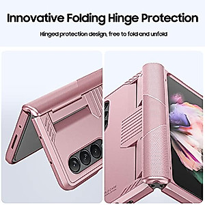 Cenmaso Armor Case Designed for Samsung Galaxy Z Fold 3 Case, Z Fold 3 Case with Hinge Protection,Heavy-Duty Anti-Fall Protective Case for Galaxy Z Fold 3- Rose Gold