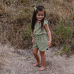 Toddler Kids Baby Girl Flutter Sleeve Short Romper Jumpsuit Botton Down Shirt Tops with Bowknot (Light Green, 4-5T)