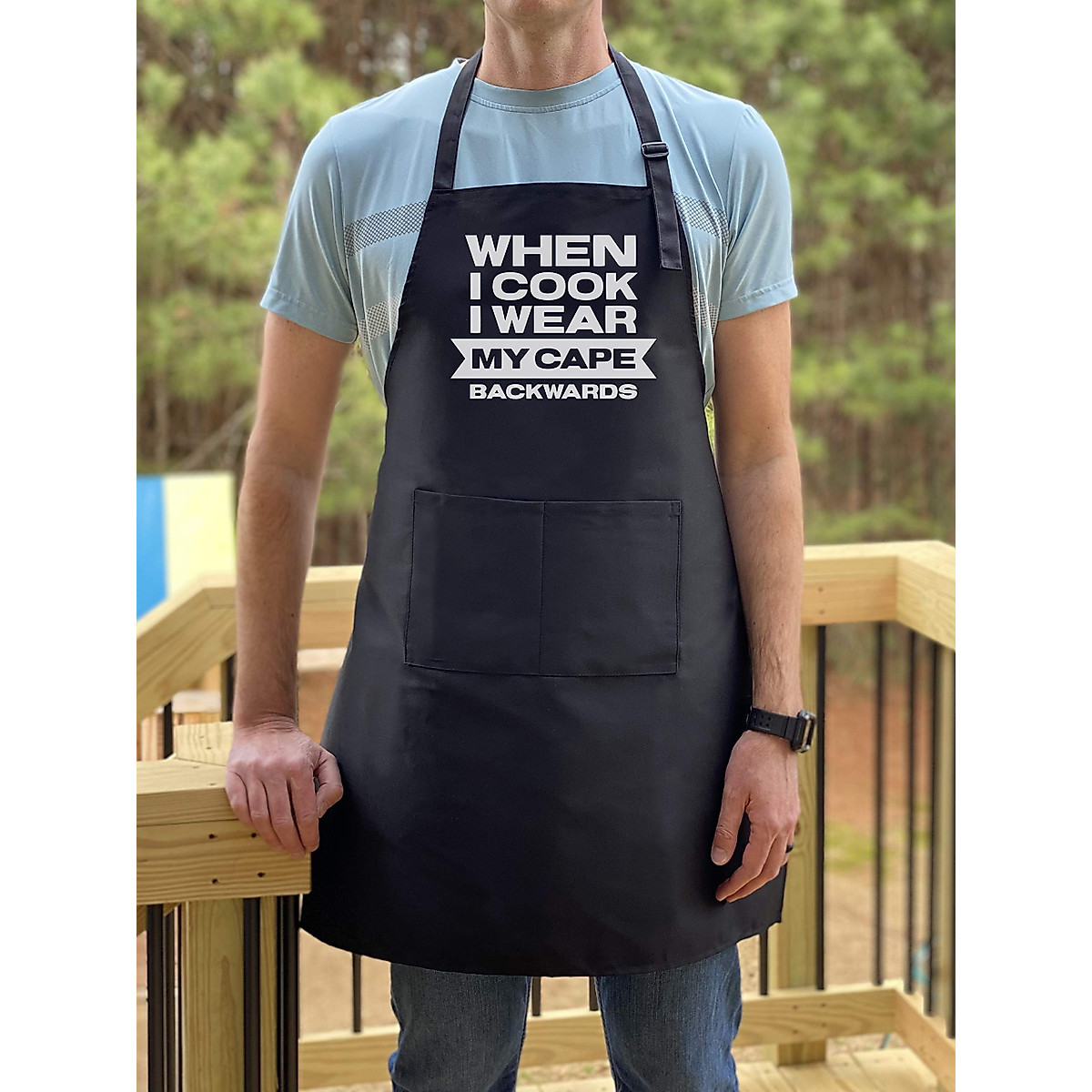 UP THE MOMENT When I Cook I Wear My Cape Backwards Apron, Funny Apron for Men, BBQ Grill Apron, Chef Apron, Funny Apron for Dad, Mens Funny Apron, Funny Chef Apron for Men