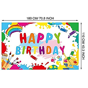 Art Paint Birthday Party Decorations Supplies Artist Happy Birthday Backdrop Banner Background for Mess Graffiti Wall Brush Event Baby Party Favors Hanging Photo Booth Props, 70.8 x 43.3 Inch