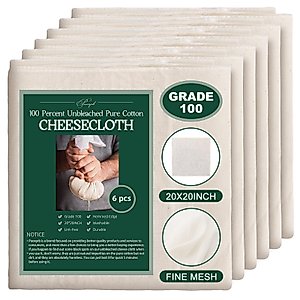 Paoeyrb 6Pcs 20x20Inch Cheese Cloth, 100Percent Organic Unbleached Pure Cotton Muslin Cloth, Reusable Cheesecloth, Premium Cheesecloth for Straining, Cooking, Bread, Butter