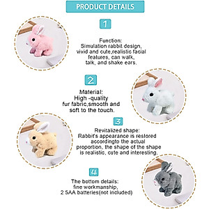 Bunny Toys Educational Interactive Toys Bunnies Can Walk and Talk, 2023 New Easter Plush Stuffed Bunny Toy Walking Rabbit Educational Toys for Kids, Bunny Toys Hopping, Wiggle Ears, Sounds (White)