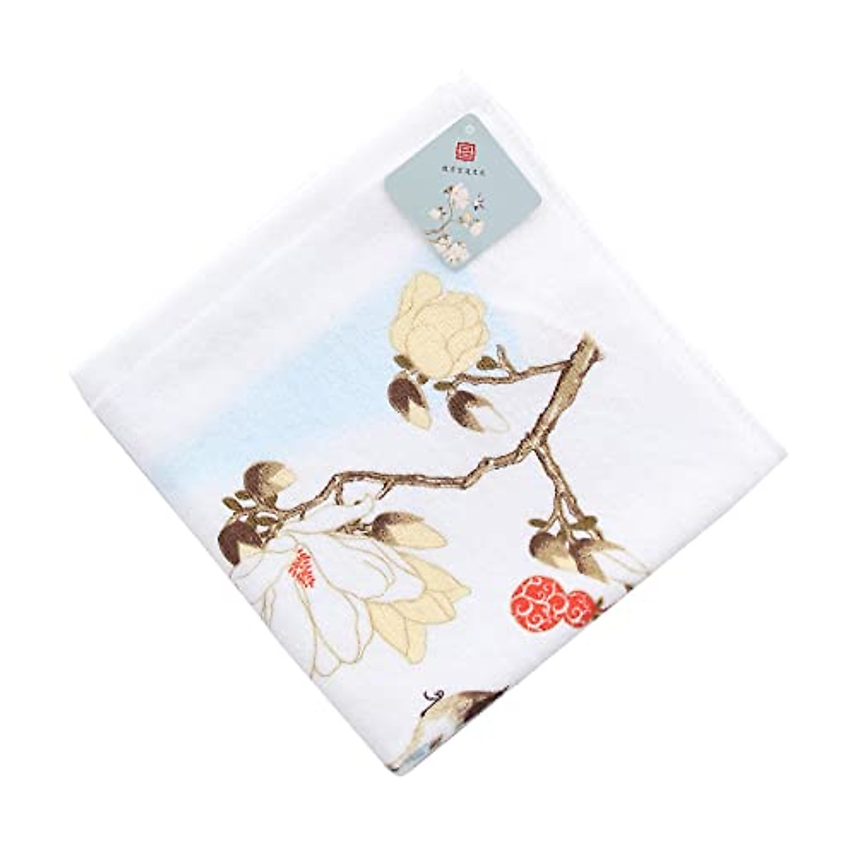 Kissvian 2-Pack Pure Cotton Square Face Towel Hand Towels, Chinese Style Imperial Garden Pattern Facial Cleansing Cloths, Ultra Soft and Gentle Washcloths for Bathroom, Size 14.5" x 14.5".