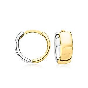 Ross-Simons Sterling Silver and 14kt Yellow Gold Reversible Huggie Hoop Earrings