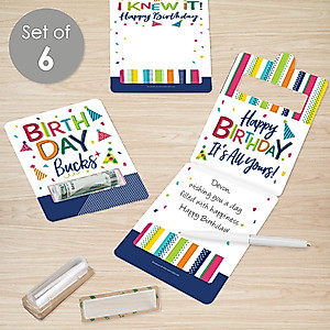 Big Dot of Happiness Cheerful Happy Birthday - DIY Assorted Colorful Birthday Party Cash Holder Gift - Funny Money Cards - Set of 6