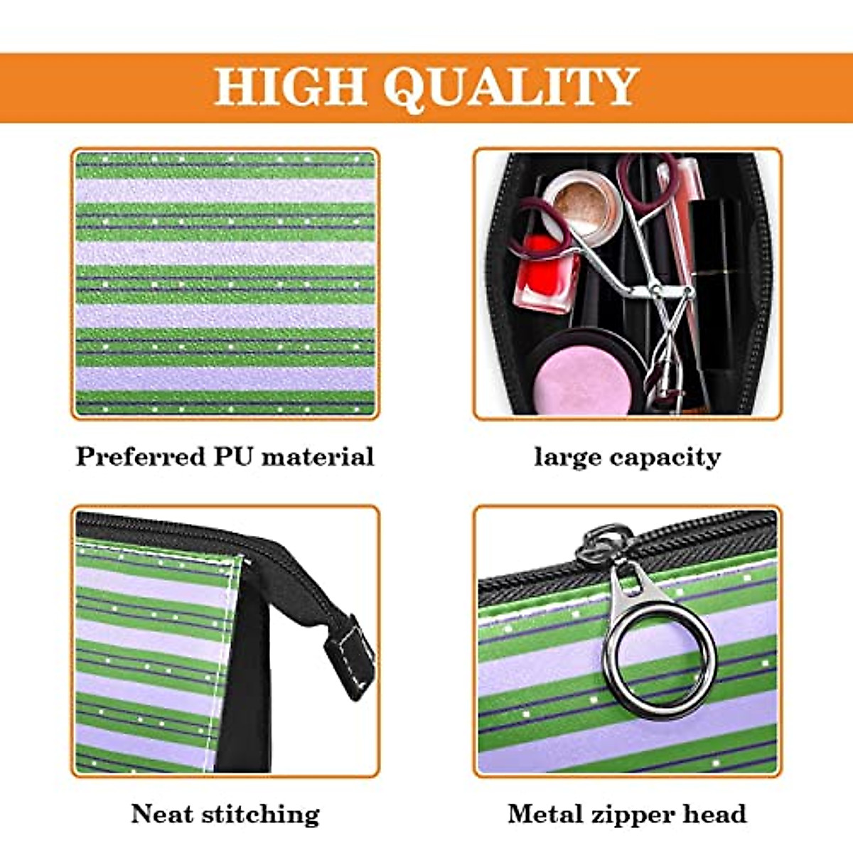 TBOUOBT Cosmetic Travel Bags, Makeup Case, Makeup Bag for Toiletries, green purple stripe