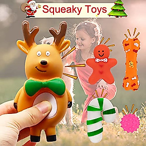 ZALALOVA Christmas Dog Stocking Gifts Toys Set, 6 PCS Xmas Dogs Toys with Squeaky Toys Chew Toys Assorted Crutch Gingerbread Man Bone Shape Christmas Candy Cane Shape Chewer Interactive Ball Gifts