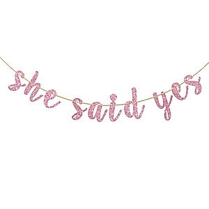 Dalaber She Said Yes banner,Engagement Wedding Bridal Shower Party Decorations,Pink Glitter Bachelorette Party Supplies