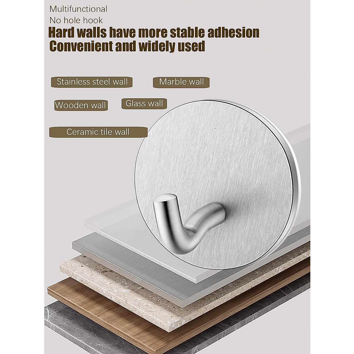 SonTiy All Metal Adhesive Hook Heavy Duty Self Adheasive Towel Hook Wall Hooks Hanging Hook for Walls No Damage Stick on Hooks, Waterproof, Home, Bathroom, Kitchen, Office, and Outdoor 5Pcs