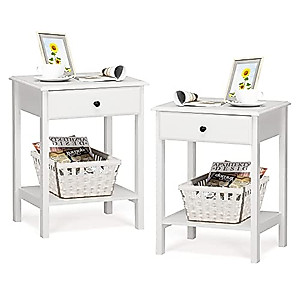 JAXPETY 2-Tier White Nightstand Bedside Table Bedroom Furniture with Spacious Drawer and Storage Shelf, Ivory