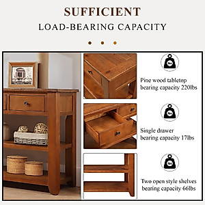 INMOZATA Console Table, 48 inch Sofa Entryway Table with 3 Storage Drawer and 2 Shelfves, Sideboard Buffet Cabinet for Living Room/Entryway/Kitchen,Brown