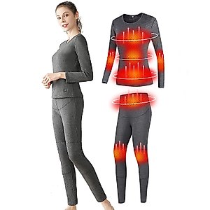 TRUNYAQI Women's Heated Thermal Underwear Set, USB Women's Electric Thermal Heated Long Johns Set, Leggings for Snow Women(Grey,Medium)