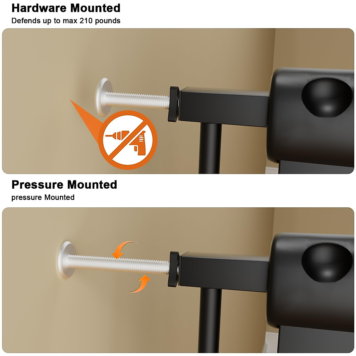 HOOOEN Narrow Baby Gates for Stairs Doorways Auto Close Tension Black Metal Child Pet Safety Gates with Pressure Mount 24-29 Inch Wide