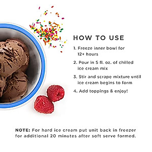 ZOKU Ice Cream Maker, Compact Make and Serve Bowl with Stainless Steel Freezer Core Creates Soft Serve, Frozen Yogurt, Ice Cream and More in Minutes, BPA-free, Blue