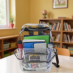 Trail maker Clear Backpack With Reinforced Straps & Front Accessory Pocket - Perfect for School, Security, & Sporting Events (Black) Medium