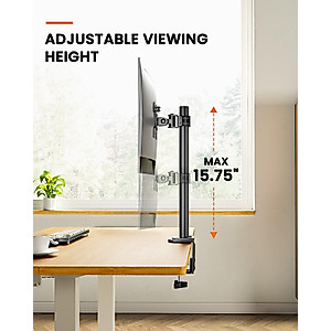 Ergear Monitor Mount for Most 13-32" Computer Screens up to 17.6lbs, Improved LCD LED Monitor Riser, Adjustable Height and Angle, Single Desk Mount Stand, Black, EGCM12