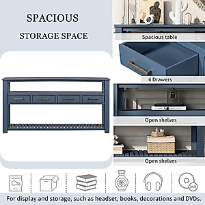 HZXINKEDZSW Vintage Multifunction Console Table,62.2'' Modern Sofa Table with 4 Drawers and 2 Storage Shelves,Wooden Buffet Sideboard for Hallway,Entryway,Bedroom,Living Room (Navy Blue+ 4 Drawers)