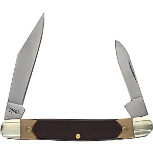Old Timer 104OTCP Small Canoe 4.7in Stainless Steel Traditional Folding Pocket Knife with Clip Point and Drop Point Blades, Sawcut Handle, and Convenient Size for EDC, Camping, Hunting, One Size,Black
