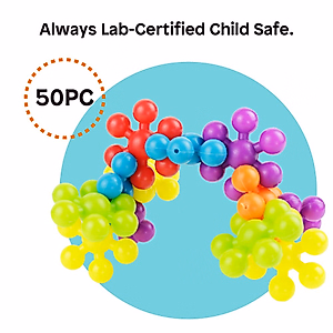 Boley 50 Piece Educational Building Block Rings - Educational Building Set for Kids, Children, Toddlers - Includes Colorful Building Pieces and Convenient, Easy Use Storage Bucket - Assorted Colors