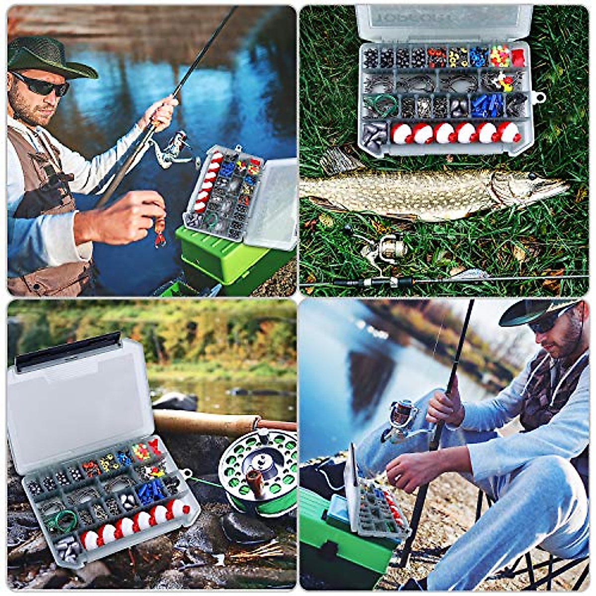 TOPFORT 187/343pcs Fishing Accessories Kit, Including Jig Hooks, Bullet Bass Casting Sinker Weights, Fishing Swivels Snaps, Sinker Slides, Fishing Set with Tackle Box