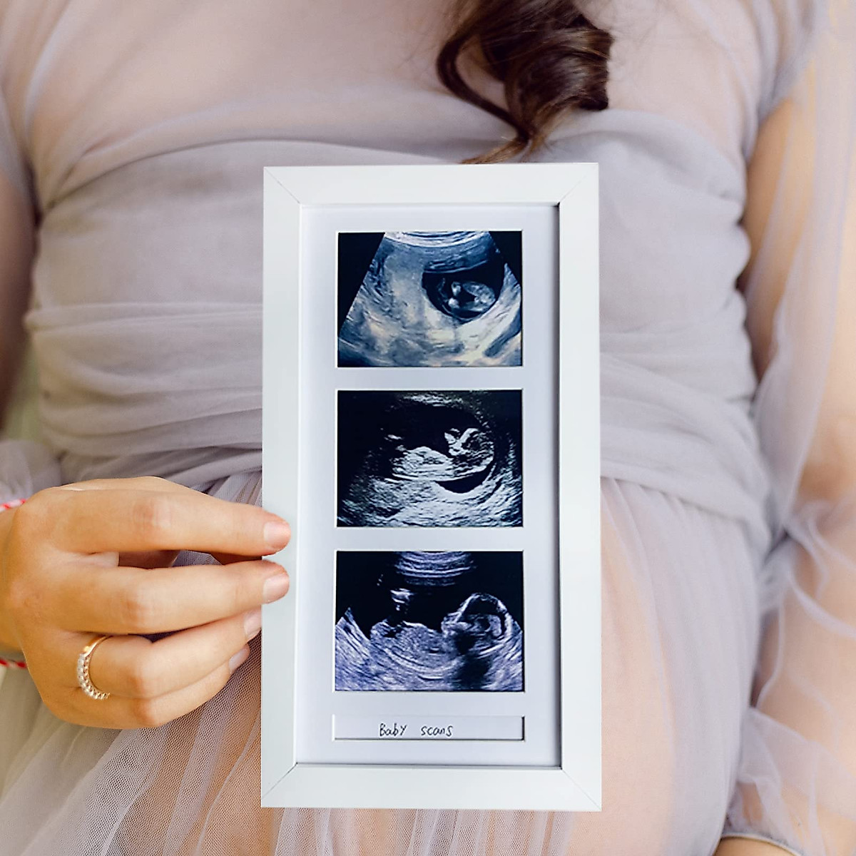 trlry Triple Ultrasound Picture Frames, Sonogram Picture Frame 3 Photos,Pregnancy Announcements,Pregnancy Gifts for First Time Moms,First Time Mom Gift,White,Ultrasound Photo Album